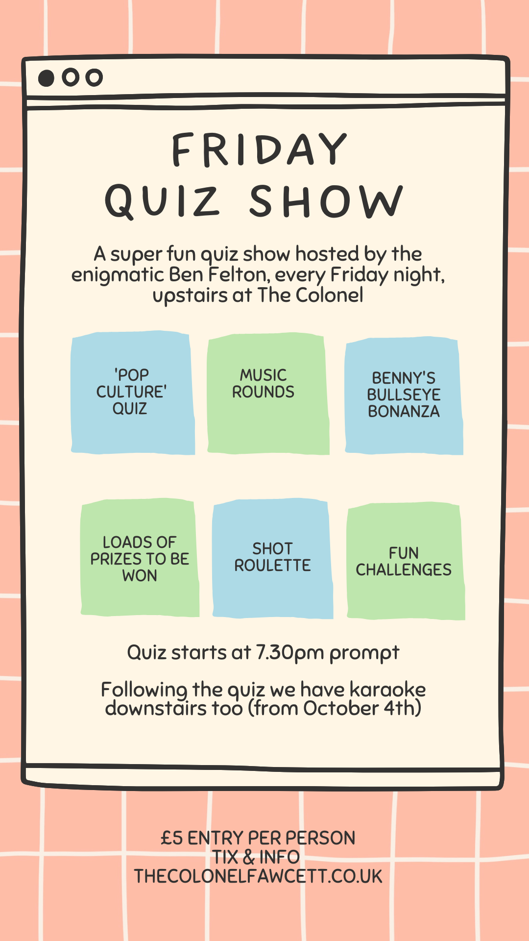FRIDAY NIGHT QUIZ SHOW - UPSTAIRS - The Colonel Fawcett